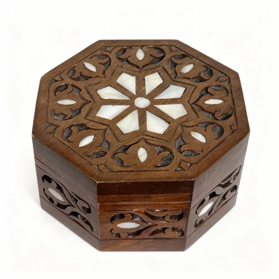 Handcrafted Octagonal Mother-of-Pearl Gift Box - Floral Design
