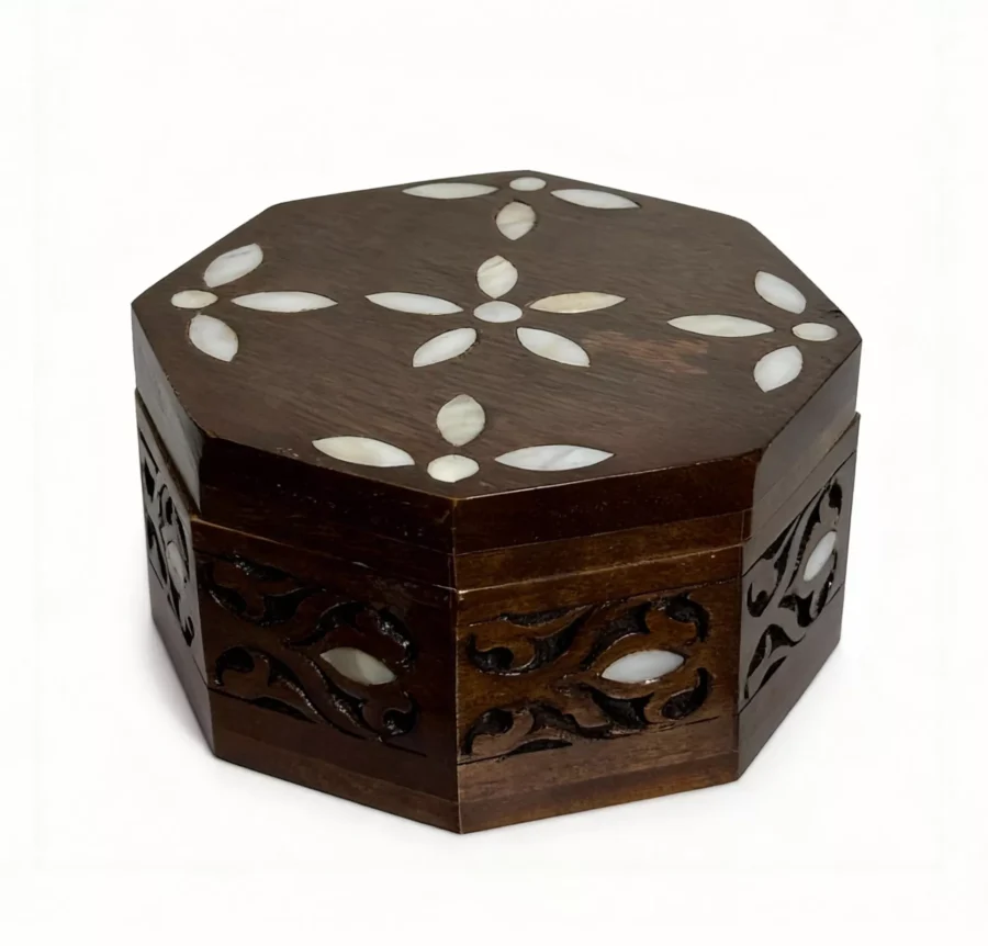 Handcrafted Octagonal Mother-of-Pearl Gift Box - Floral Inlay